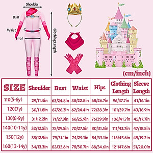Princess Peach Costume for Girls, Super Brothers Princess Peach Cosplay Costume Jumpsuit with Accessories for Halloween (110(5-6Years))