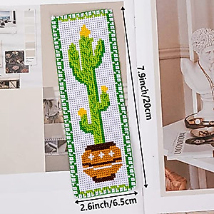 Caydo 3 PCS Cross Stitch Bookmark Kits, Stamped Embroidery Bookmark Kit for Kids Adults Beginner, DIY Counted Crossstitch Christmas Gift for Book Lovers(Green Plants)
