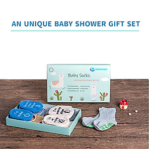 snawowo Funny Newborn Baby Socks with Grip, Cute Gender Neutral Gift for Baby Shower & Baby Registry Search, Non Slip Infant Socks for Girl Boy (6 Pairs-Unisex)