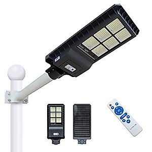 300W Solar Street Light Floodlights Dusk to Dawn,Parking Lot Lights 20000mAH Iron Phosphate Battery LED Outdoor Lighting,24000Lm Light/PIR Motion Sensor for Garage,Patio,Garden,Driveway