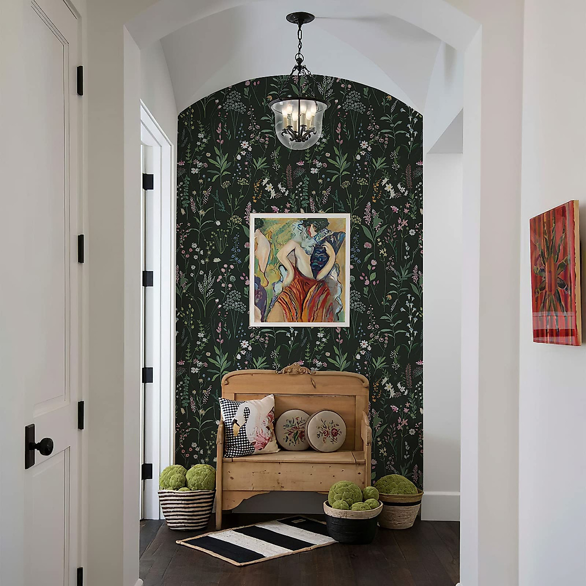 JiffDiff Floral Wallpaper Peel and Stick 118" x 17.3" Farm Floral Wildwood Stick onWall Paper Dark Self Adhesive Contact Paper Coverage 14.2 sq.ft