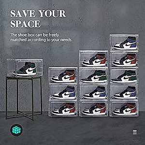 Zoknes Storage-Stackable shoe box Organizer-Containers shoe box with magnetic suction plastic transparent shoe box side shoe display box Stackable Shoe with Clear Door for Sneakers,3-pack