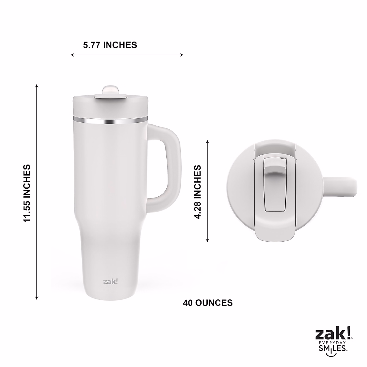 Zak Designs Harmony 2-in-1 Coffee Tumbler for Travel or At Home, 40oz Recycled Stainless Steel is Leak-Proof When Closed and Vacuum Insulated with Handle (Linen White)