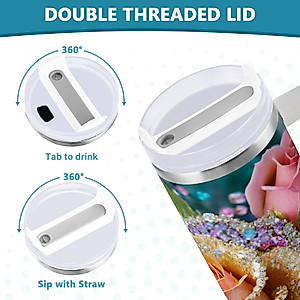 FLildon 40oz Tumbler with Handle and Straw Lid, Diamond Glitter Rose Valentines Day Insulated Coffee Mug Stainless Steel Water Bottle Leakproof Vacuum Travel Coffee Cup