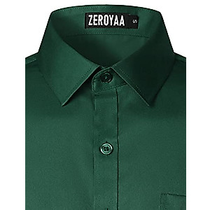 ZEROYAA Men's Urban Stylish Casual Business Slim Fit Long Sleeve Button Up Dress Shirt with Pocket ZLCL29-Dark Green Small