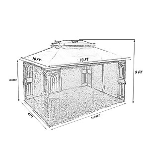 13' x 10' Gazebo for Patio with Mosquito Netting, Outdoor Canopy with Ventilated Double Roof and Corner Shelves, Pergolas for Shade and Rain with Metal Frame, Perfect for Backyard and Deck, Brown Top