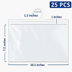 24 Pack Hanging Storage Bags, Large Hook 7.5 x 10.5-inch Clear Plastic Bags for Classroom, Library, and Pharmacy Use