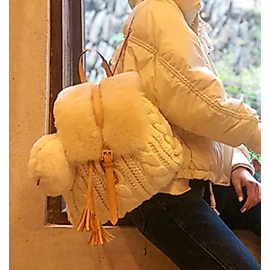 Cute Plush Knit Fuzzy Backpack for Girls Women, Fluffy Backpack with Faux Fur Knitting Kawaii School Supplies Daily Use, Furry Sherpa Fleece Plush Backpack