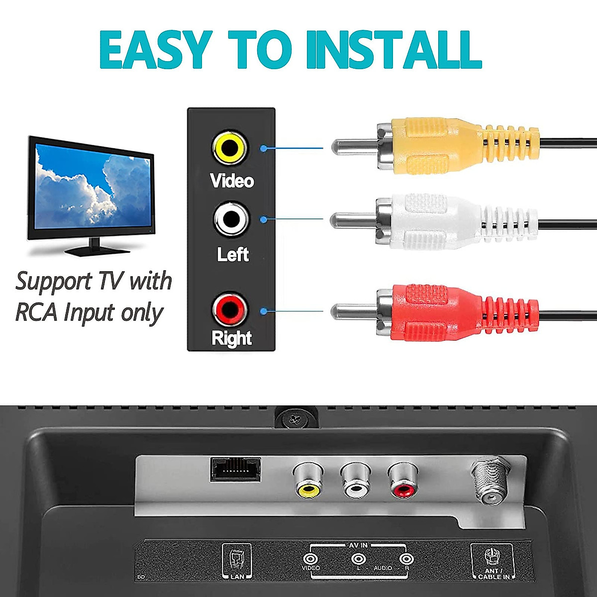 Jedihra 6FT AV Composite Cable for Nintendo N64/SNES/NGC TV RCA Audio Video Cord-2 Pack