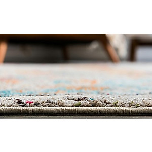 Unique Loom Chromatic Collection Modern Rustic & Vibrant Abstract Area Rug for Any Home Décor, Rectangular 8' 0" x 10' 0", Beige/Blue