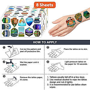 96 PCS National Park Outdoors Temporary Tattoos Stickers Birthday Party Decorations Supplies Adventure Wilderness Nature Tattoo Sticker Gifts for Kids Girls Boys School Rewards Carnival Christmas
