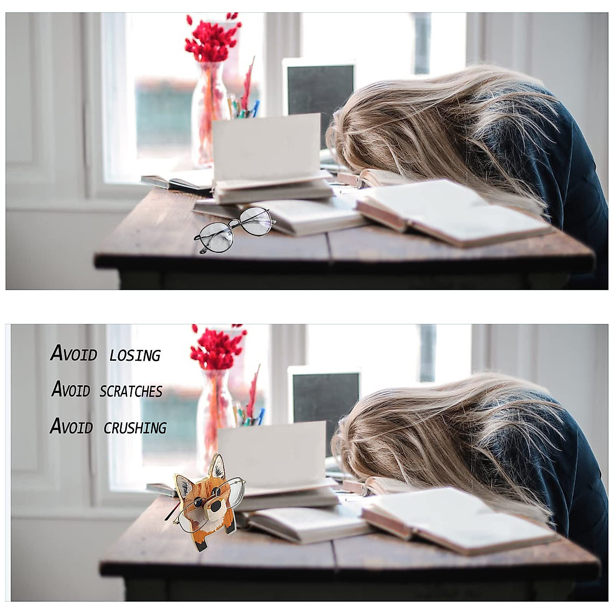 LAXIA Creative Glasses Holder Stand，Cute Animal Glasses Holder,Sunglasses Spectacle Display Rack for Home, Office, Desk, Nightstand(2 PCS) (Fox)