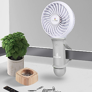 Primo Passi Handheld Fan USB Rechargeable Turbo Portable Stroller Fan, 3 in1 Multi Function Fan, Rechargeable, Led Light and Even Works as a Power Bank. Battery Operated Make up Fan (Pink)