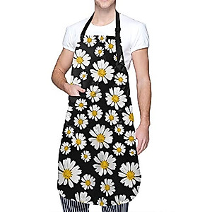Jpnvxie Daisy Kitchen BBQ Bib Apron Waterproof and Oil Proof Great for Men Women Adult Adjustable Bib Aprons with 2 Pockets