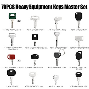 70 Heavy Equipment Keys Master Set, Construction Machinery Key for Cat Caterpillar John Deere Komatsu Volvo Bobcat Kubota JCB Sany Terex Case Hyster Yanmar Takeuchi New Holland Keys Heavy Equipment