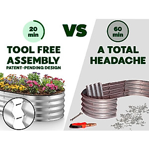 Galvanized Raised Garden Beds Outdoor // 4×2×1 ft Planter Raised Beds for Gardening, Vegetables, Flowers // Large Metal Garden Box (Silver) // Patent Pending Tool-Free Assembly