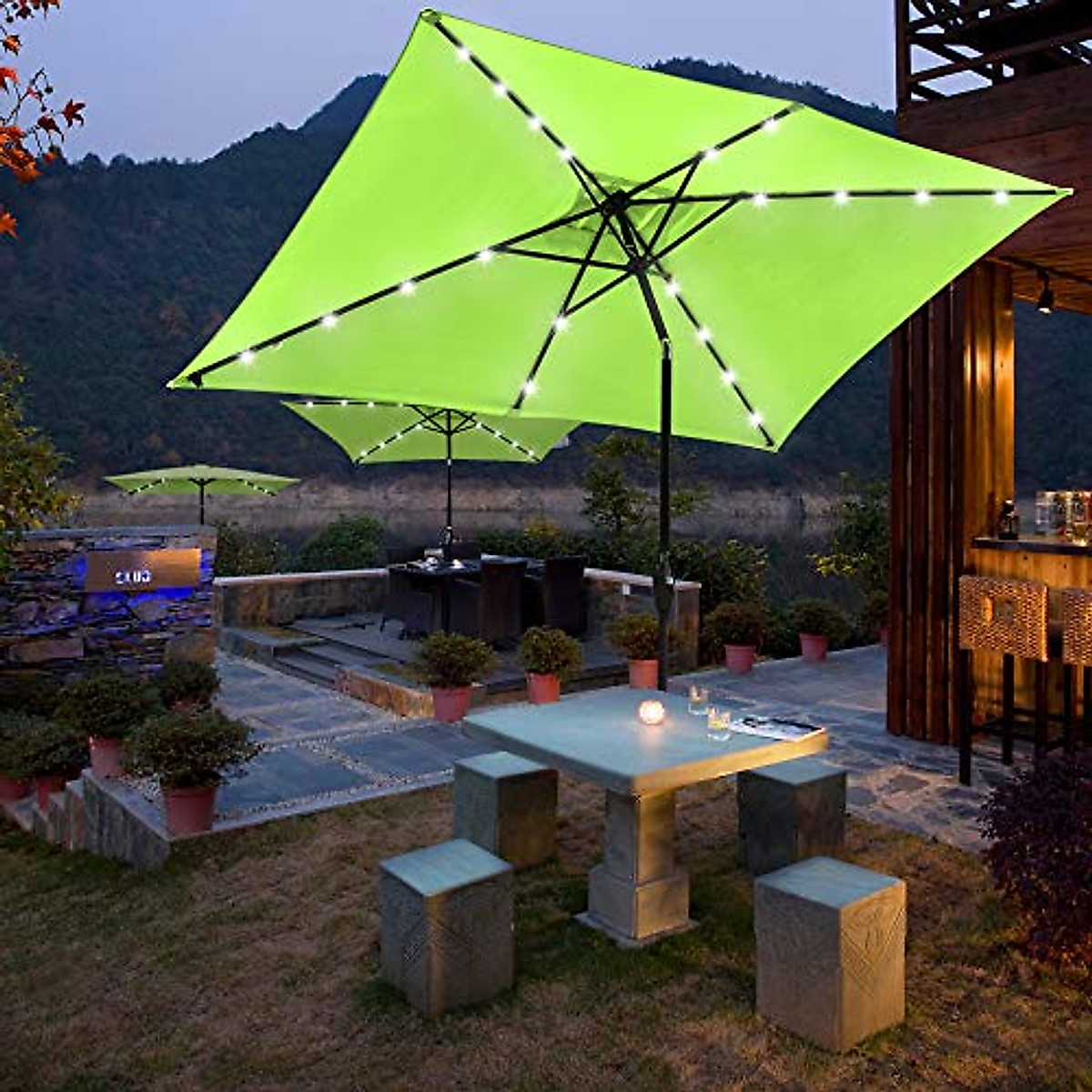 Yescom 10x6.5ft Outdoor Rectangle Solar Powered LED Patio Umbrella with Crank Tilt for Garden Backyard Table Market Pool