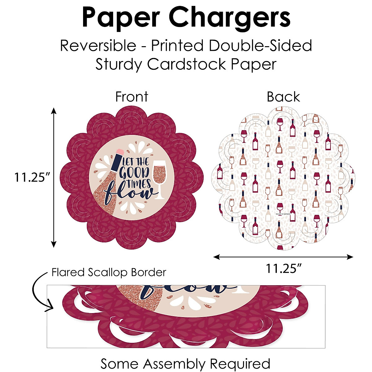 Big Dot of Happiness But First, Wine - Wine Tasting Party Paper Charger and Table Decorations - Chargerific Kit - Place Setting for 8