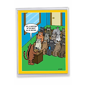 NobleWorks - Jumbo Birthday Greeting Card (8.5 x 11 Inch) - Cartoon Humor, Notecard with Envelope - Cat Question J3674BDG-US