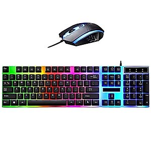OSALADI Mouse Mechanic Keyboard RGB Gaming Keyboard and LED Ergonomic Mechanical Gaming Keyboard USB Wired Backlight Gaming and Keyboard Set for PC Computer Gaming and Work （ Black ）