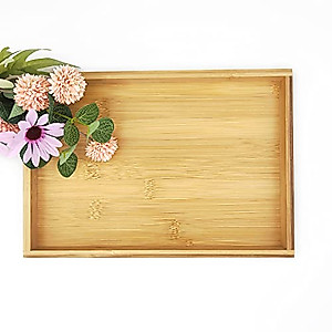Bamboo Vanity Tray Bathroom Wooden Tray Makeup Counter Tray Wood Serving Tray for Bathroom Home Decor Holds Cosmetics, Perfume, Tissues, Candles, Towels, Soap, 11.5 x 7.9 x 0.9 inch