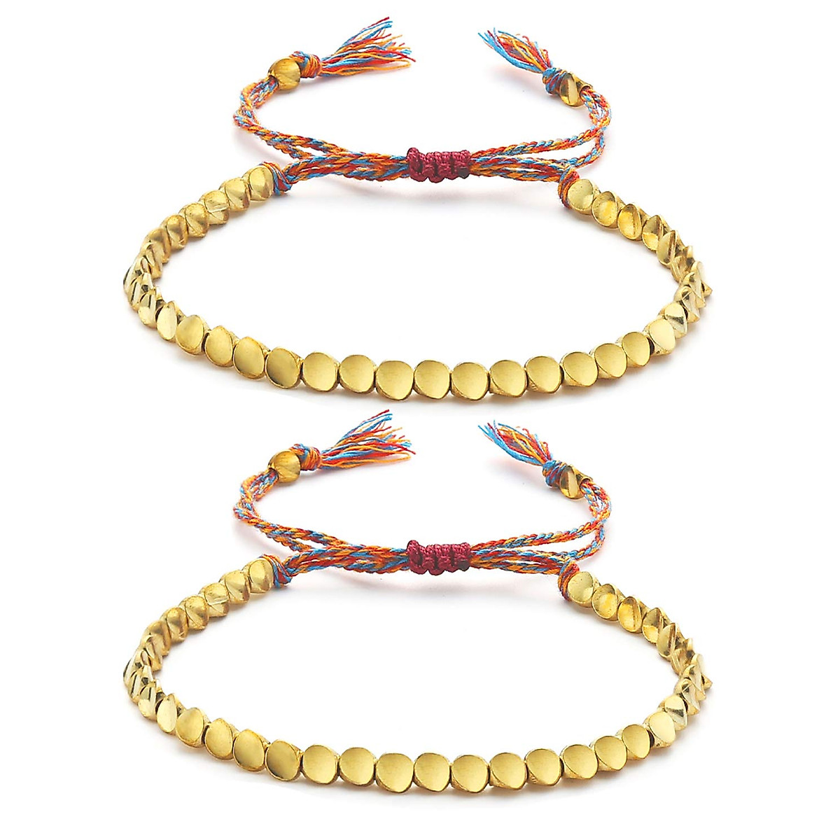 Wremily 2 Pcs Tibetan Copper Bead Bracelet Set Handmade Braided Cotton Bracelet Lucky Rope Bracelet Adjustable Friendship Bracelet Gift for Women Men
