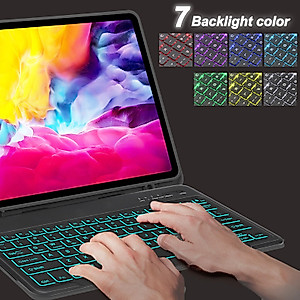FARYODI for New iPad Air 13 Inch Keyboard Case M2 (2024), iPad Pro 12.9 (2022/2021, 6th/5th/4th Gen), 7 Color Backlit, Wireless Detachable Keyboard, Smart Folio Cover with Pencil Holder,Black