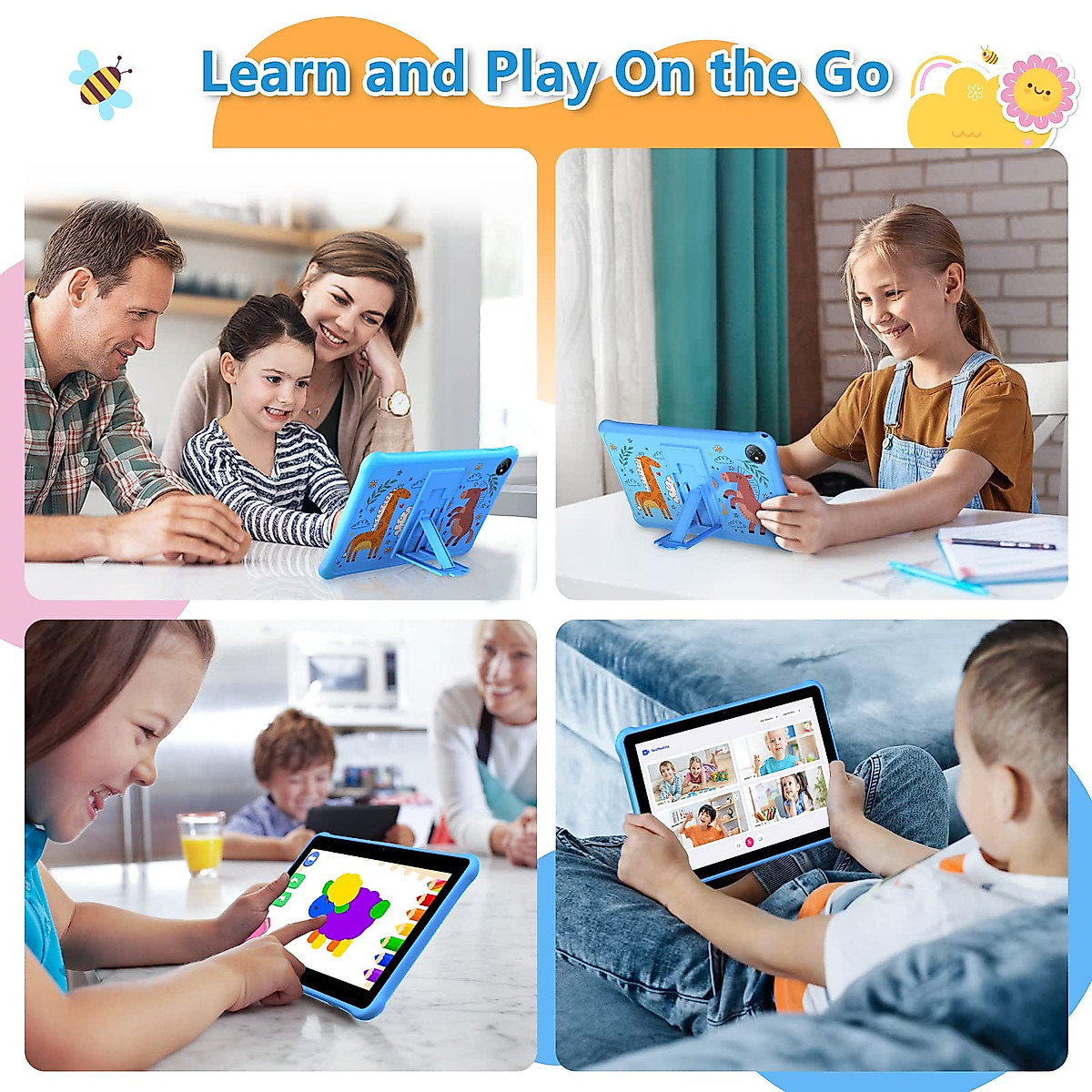 Blackview Kids Tablet Android 12 Tablet Tab A7 Kids 10.1 inch Tablets 64GB ROM 1TB Expand 6580mAh Toddler Tablet Bluetooth IPS HD+ Display Parental Control Educational Games Blue