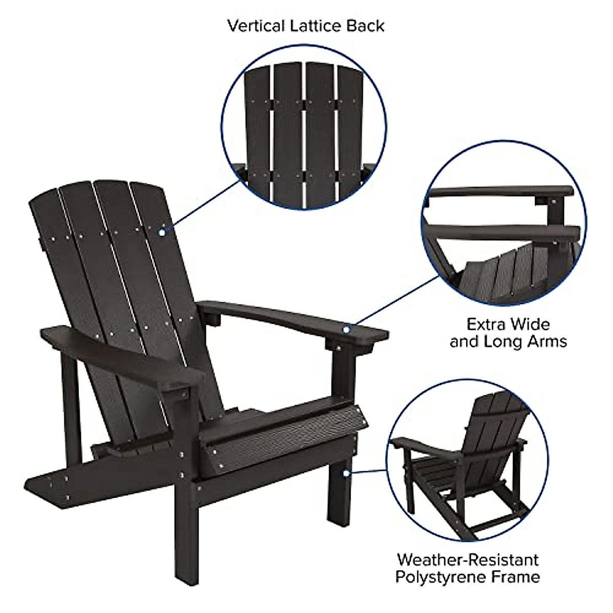 Flash Furniture Charlestown Poly Resin Adirondack Chair - Slate Gray - All Weather - Indoor/Outdoor - Set of 2