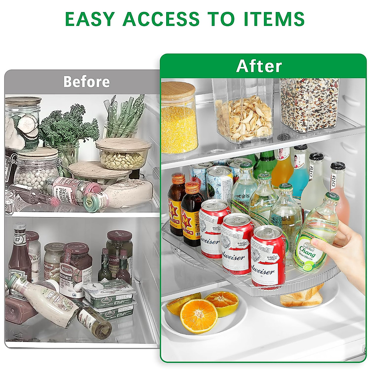 Lazy Susan Turntable Organizer for Refrigerator, 360° Rotate Fridge Organizers and Storage, 16.54 Inches Rectangle Lazy Susan Organizer for Fridge, Cabinet, Pantry