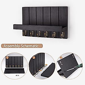 DLQuarts Key Holder for Wall Decorative Mail Holder Wall Mount Mail Organizer with 6 Key Hooks Key Hanger Wall Hooks, Black