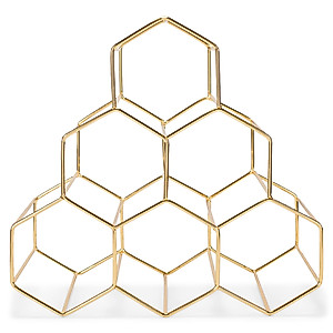 NAT & Jules Honeycomb Gold Tone Iron Metal Tabletop Wine Rack - Holds 6 Bottles