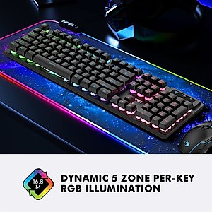 NPET S21 Wireless Gaming Keyboard and Mouse Combo, RGB Backlit Quiet Ergonomic Mechanical Feeling Keyboard, Gaming Mouse 3200DPI, for Desktop