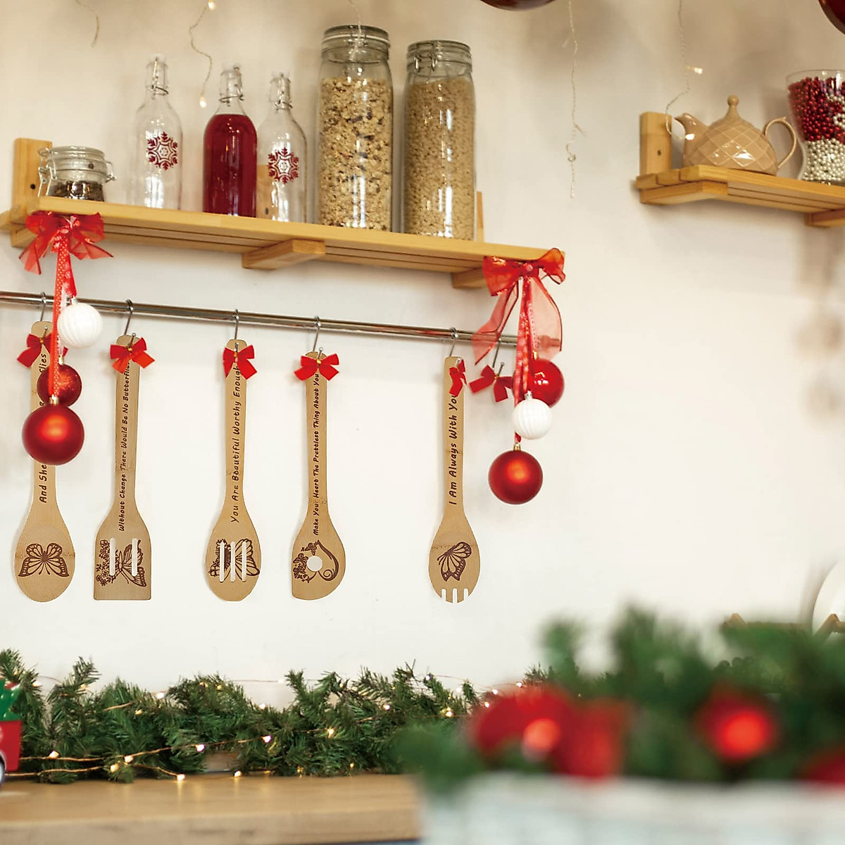 Butterfly Wooden Cooking Spoons Set of 5,Butterfly Gift,Butterfly Lovers Gifts,Butterfly Kitchen Decor,Bamboo Cooking Spoons Farmhouse Housewarming Wedding Mom Cooking House Closing Father's Day Gift