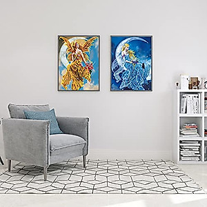 MVVMTOP 4 Pack Special Shaped Diamond Painting Kits for Adults, Diamond Art Kits for Kids Angel Wings Girl Partial Drill Rhinestone Crystal Diamond Dots for DIY Home Wall Decor