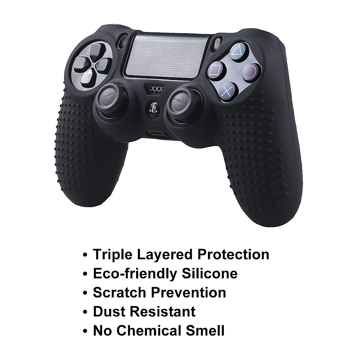 Silicone Covers Compatible with PS4 Controller - 2 Pack Anti-Slip Protector Controller Case Skins - with 4 Pairs Thumb Grips - Black & White