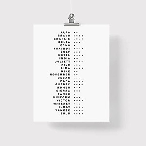 Phonetic Alphabet, Morse Code Sign Print Wall Art, Spelling Alphabet, Military Gifts, Large Abc Poster, Nato, Aviation, Minimalist Art 8 x 10 Inches Frame NOT INCLUDED