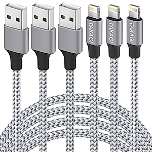 TAKAGI 3Pack 6FT Nylon Braided Lightning Cable USB Charging Phone Charger Cord Compatible with Phone 14 13 12 11 Pro Max XR XS X 8 7 6 Plus SE and iPad
