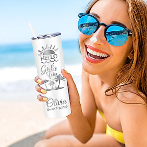 Personalized Girls Trip Tumblers Custom Cruise Cup Tumbler with Names for Best Friends Cute Travel Beach Tumbler Girl Trip Gifts Favors 2025 Bachelorette Trip Gifts Insulated Cups with Lids and Straws