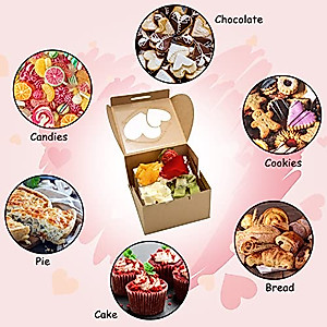 WEEPA Women's Day Bakery Boxes Cookie Boxes 25pcs Kraft Boxes Pie Boxes with Double Heart Window Wedding Gift Packaging Boxes Baby Shower Favor Box for Mini Cakes Pastries Candy Treat 4x4x2.5”