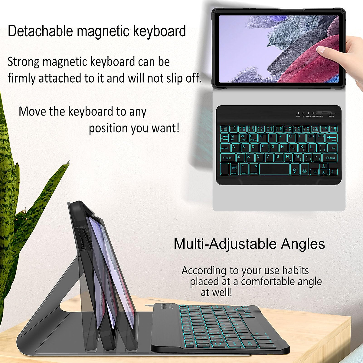 Backlit Keyboard Case for Samsung Galaxy Tab A7 Lite 8.7inch 2021, Case with Keyboard for A7 Lite SM-T220/T225/T227, Detachable Bluetooth Tablet Keyboard, Travel and Mobile Office Friendly Black