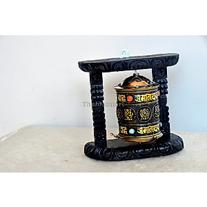 Tibetan Wood Copper Om Mani Padme Hum Wall Hanging Prayer Wheel-8 Auspicious symbols