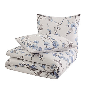 CANNON Kasumi Floral King 3 Piece Duvet Cover Set, White/Blue