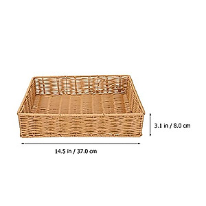 Cabilock Water Hyacinth Storage Baskets Rectangular Wicker Baskets Braided Weave Pantry Basket with Built- in Handles Rustic Woven Basket for Organizing 37 27 8cm
