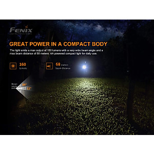 Fenix E12 v2.0 EDC Flashlight, 160 Lumen with 1x AA Battery and LumenTac Battery Organizer