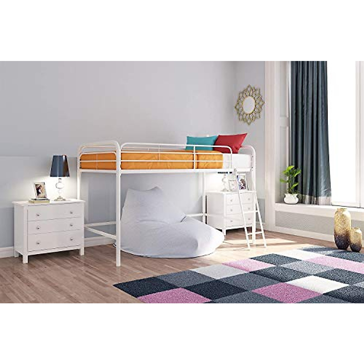 DHP Jett Junior Twin Metal Loft Bed, White