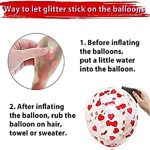 Valentines Day Decorations, 64Pcs Pink White Heart Print Balloons Heart Confetti Balloons Foil Balloons for Valentines Day Proposal Engagement Wedding Party Decorations