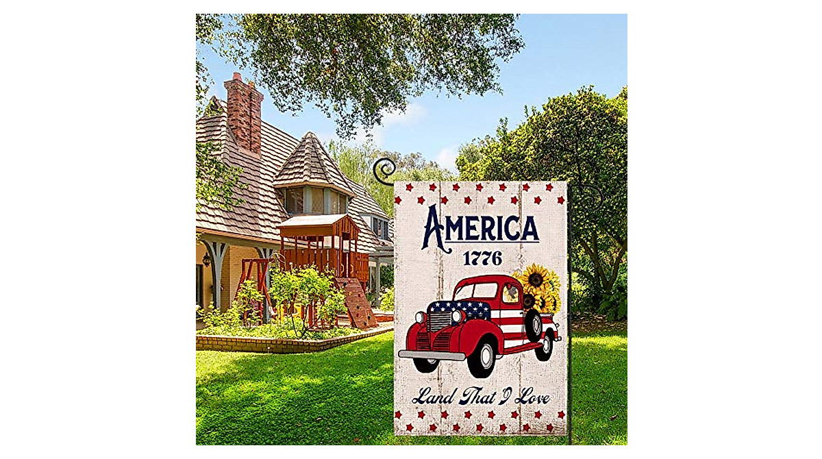 EKOREST 4th of July Garden Flag - Patriotic Red Truck & Sunflowers