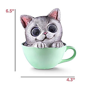 Cat Figurines | Solar LED Outdoor Garden Decorations | Cat Statue Decor | Cat Stuff for Cat Lovers | Light Up Decorative Statue Accents Yard, Patio, Lawn, Deck (Gray, 1 Pack)