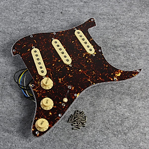 FLEOR Alnico 5 Prewired Strat Pickguard 3 Single Coil Pickups Loaded Electric Guitar Pickguard-Brown Tortoise Shell